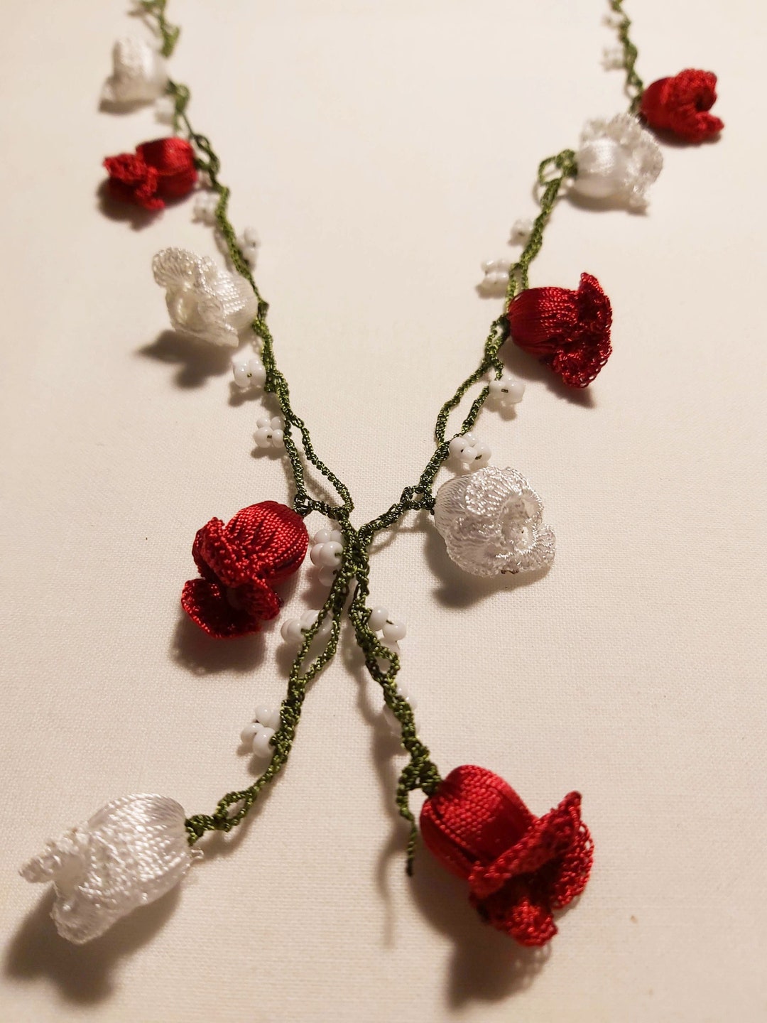 Handcrafted Turkish Oya Crochet Necklace With Delicate Floral Motifs ...