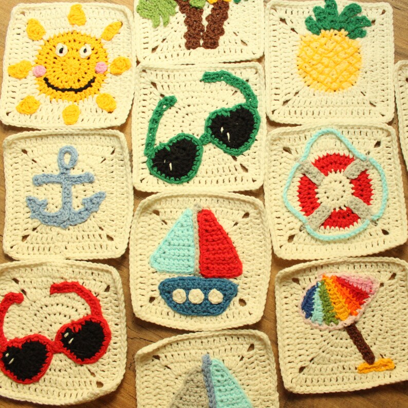 Summertime Crochet Granny Square Set: Embrace Summer Vibes! | 12 Pcs ...