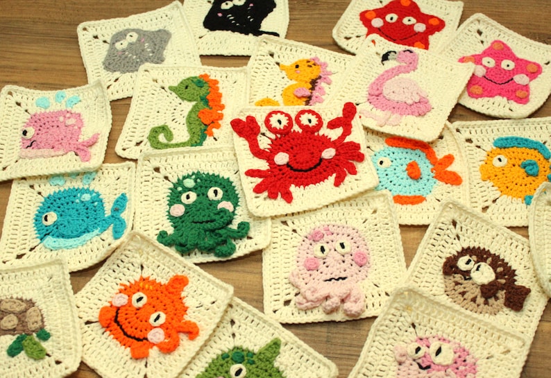 Sea Creatures Granny Square Set | 20 Pcs | Under the Sea | Baby Decor ...