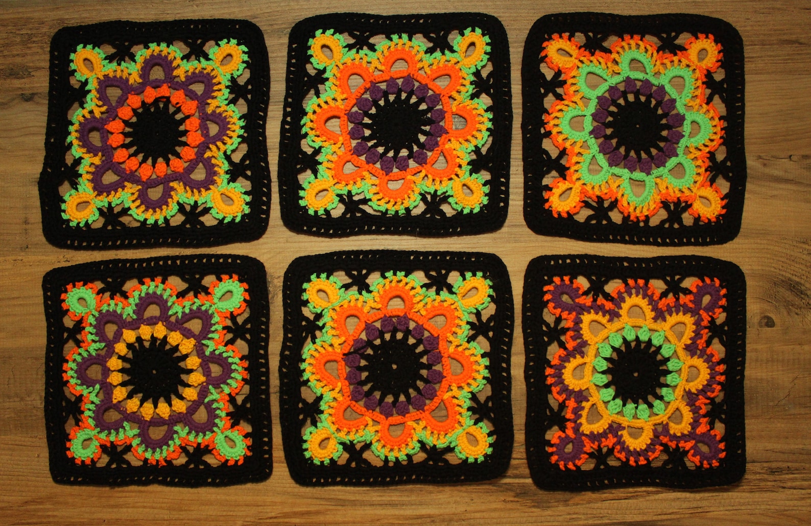 Dark Neon Granny Squares Set Gothic Neon Granny Squares 9 Granny ...
