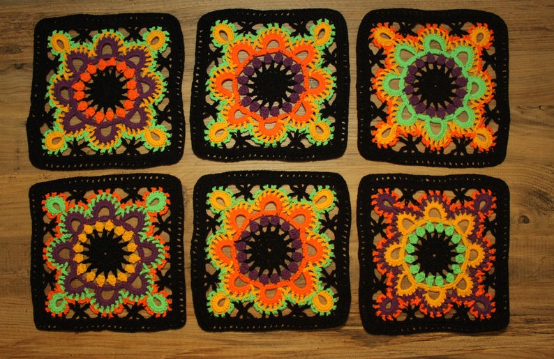 Gothic Neon Granny Squares: Unassembled Crochet Squares, 9 Inch - Etsy