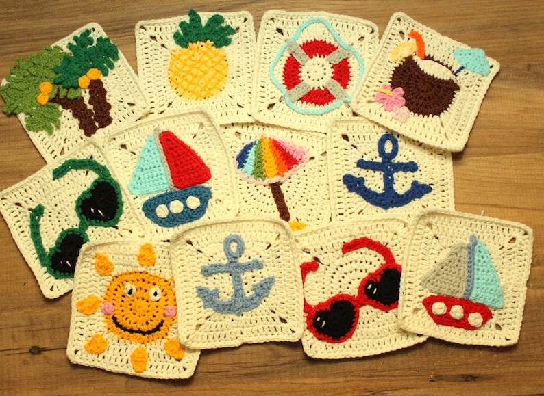 Summertime Crochet Granny Square Set: Embrace Summer Vibes! | 12 Pcs ...
