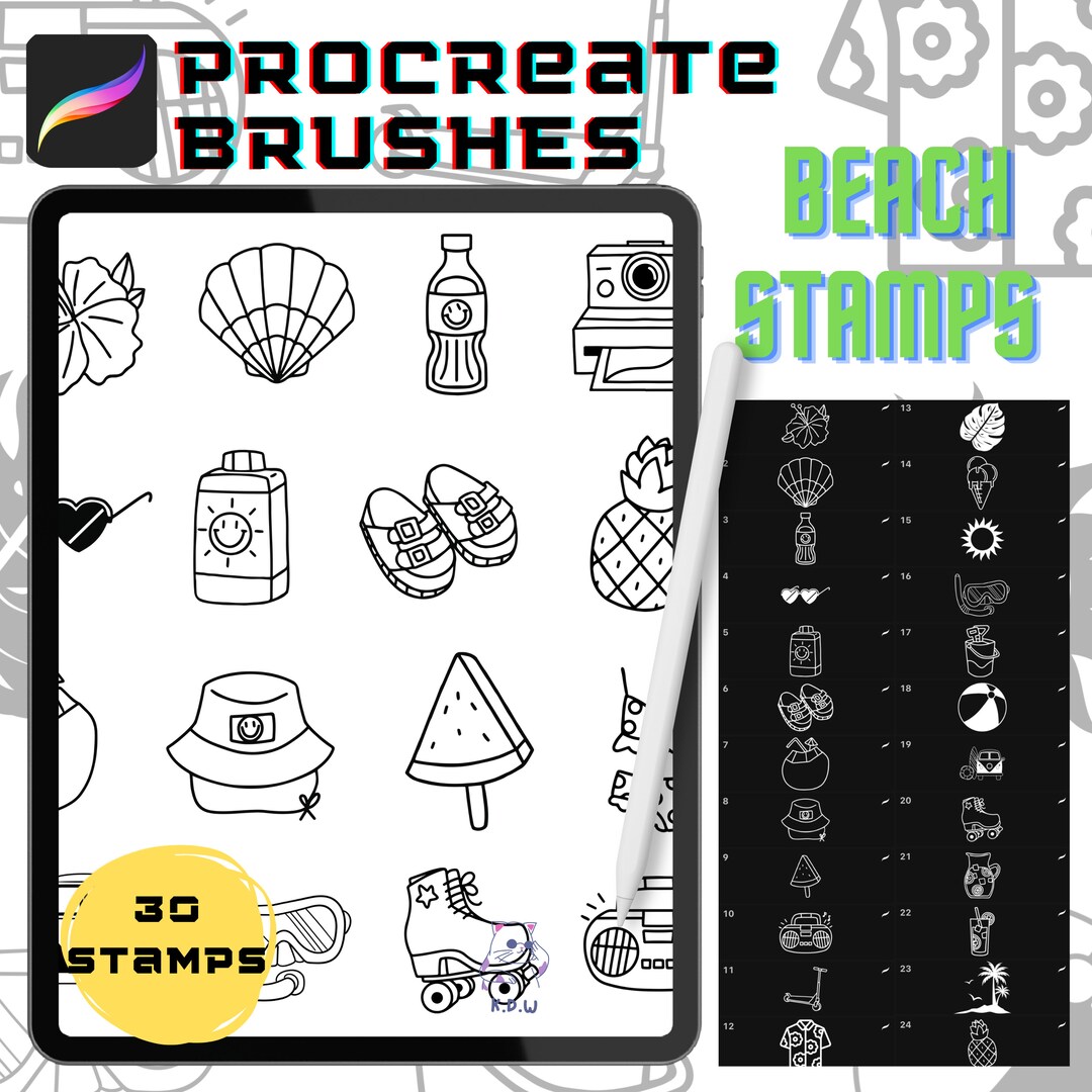 Procreate Brushes Summer Stamps Beach Procreate Stamp Brush Pack Tattoo ...