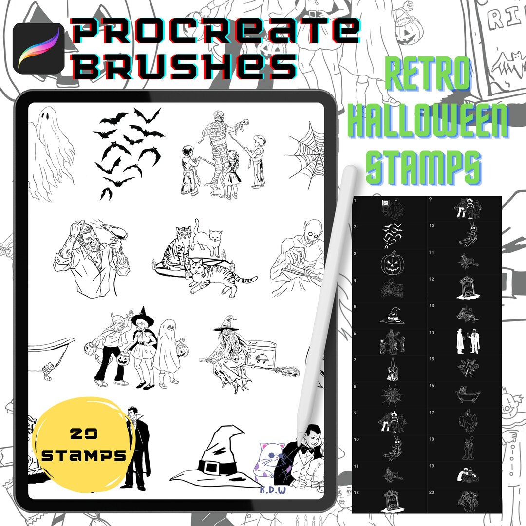 Procreate Brushes Retro Fall Halloween Procreate Stamp Brush Pack ...