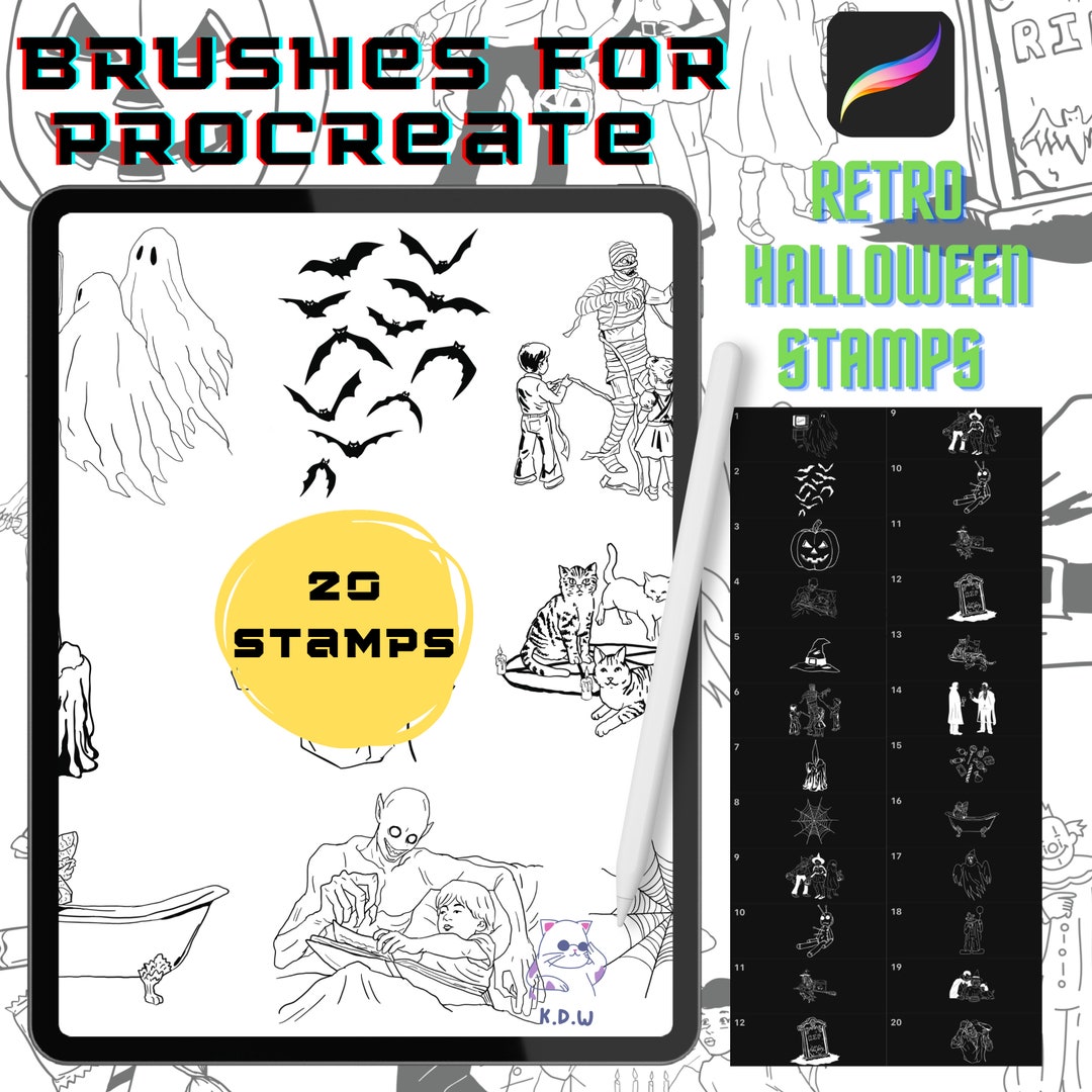 Procreate Brushes Retro Fall Halloween Procreate Stamp Brush Pack ...