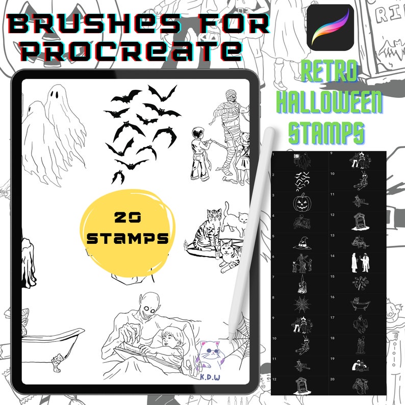 Procreate Brushes Retro Fall Halloween Procreate Stamp Brush Pack ...
