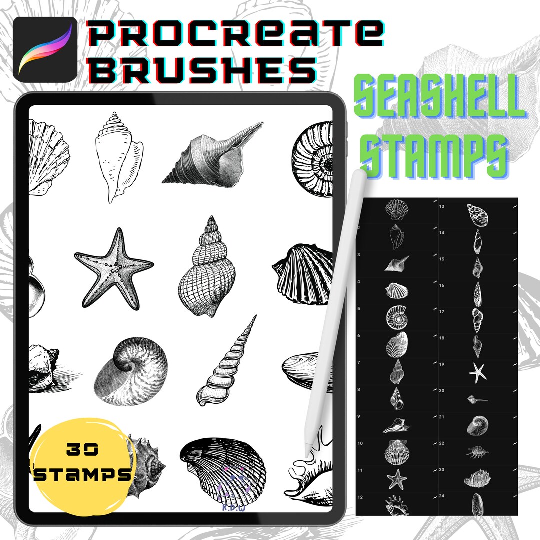 Procreate Brushes Seashell Stamps Procreate Beach Stamp Brush Pack Tattoo Stencil Procreate ...