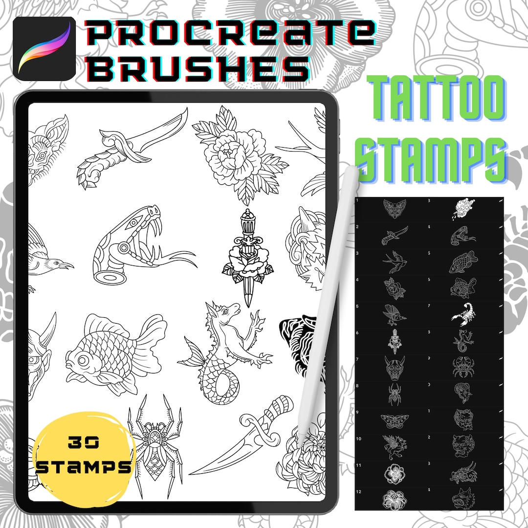 Procreate Brushes Tattoo Old School Procreate Stamp Brush Pack Tattoo ...