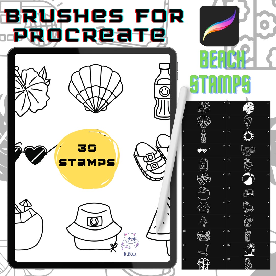 Procreate Brushes Summer Beach Procreate Stamp Brush Pack Tattoo ...