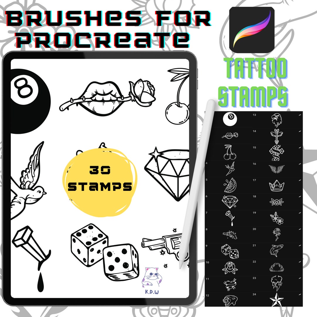 Procreate Brushes Tattoo Old School Procreate Stamp Brush Pack Tattoo ...