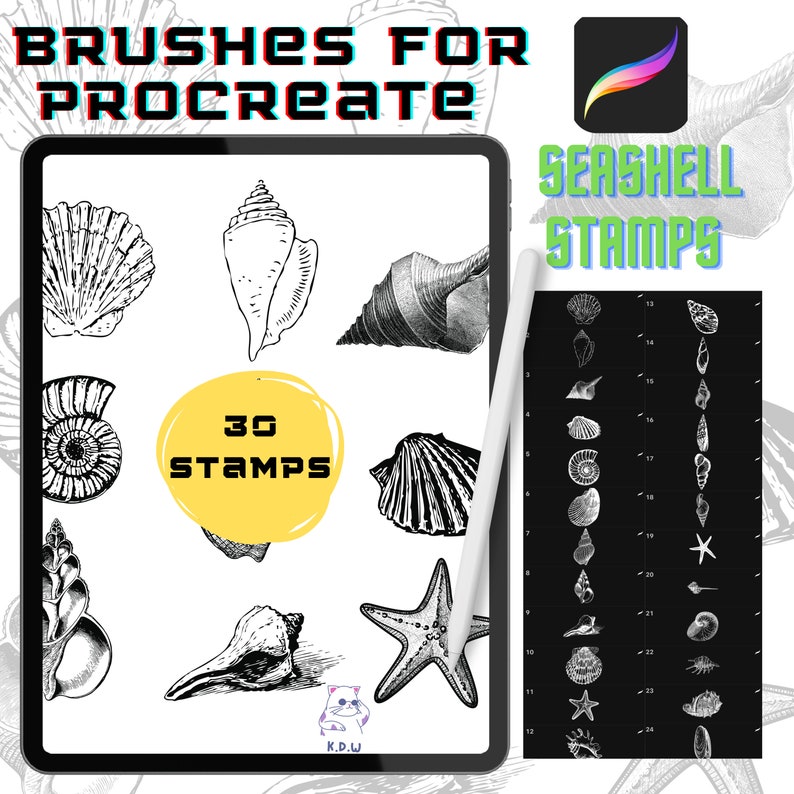 Procreate Brushes Seashell Procreate Stamp Brush Pack Shell Tattoo Stencil Procreate Brushes ...