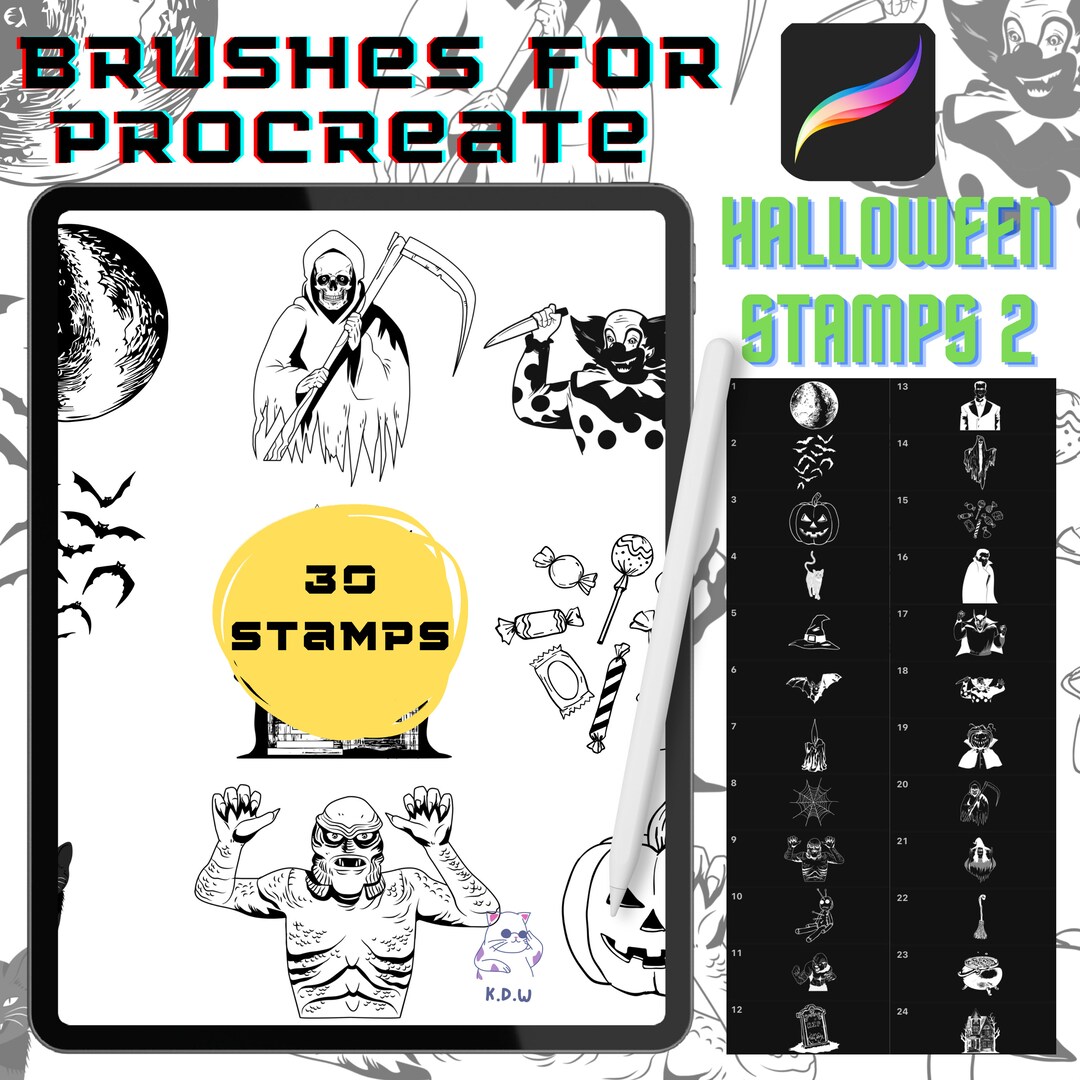Procreate Brushes Vintage Fall Halloween Procreate Stamp Brush Pack ...