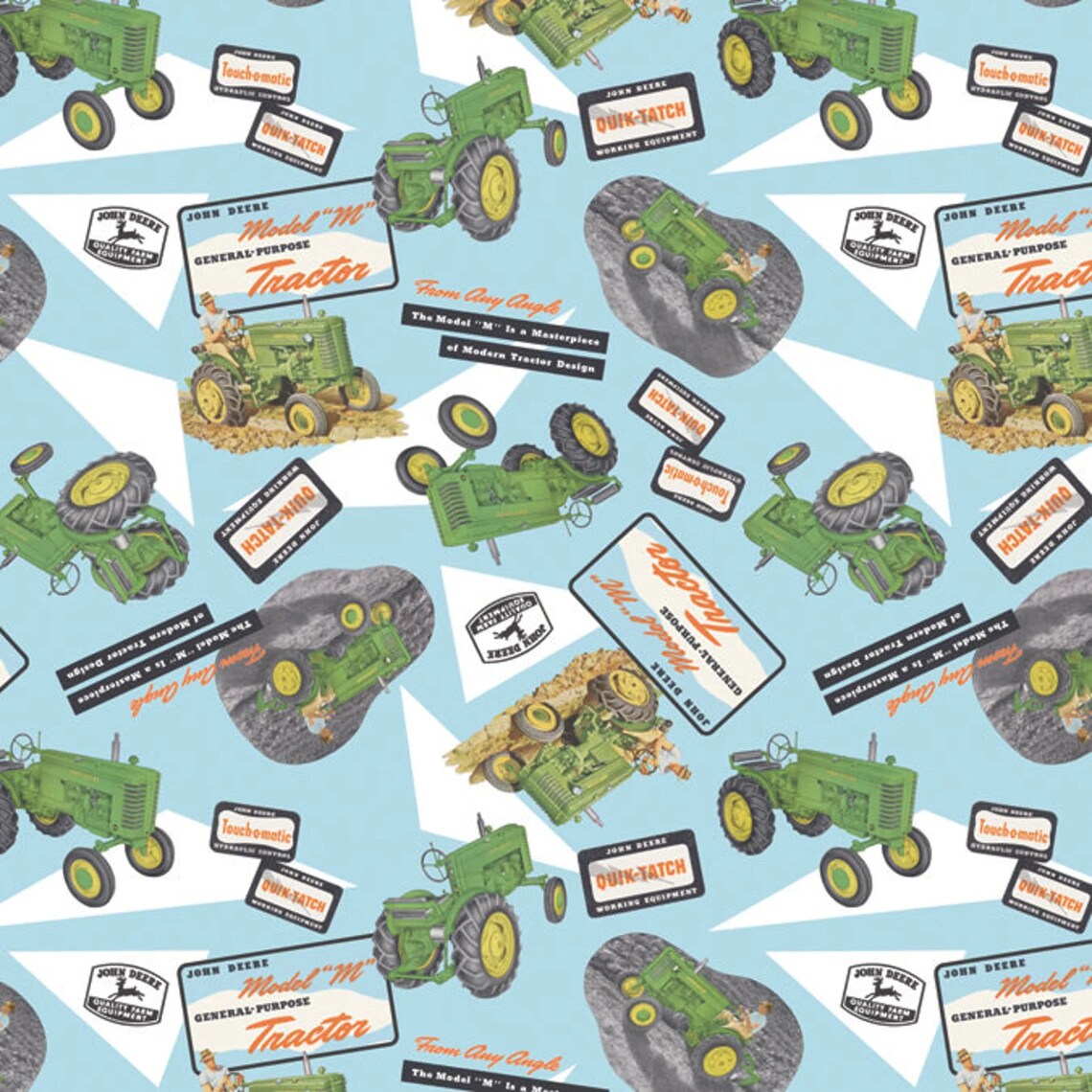 John Deere Model M Tractor Collage 30 INCH Fabric From Springs - Etsy