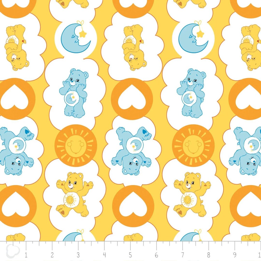 Care Bear Fabric 35 INCH PRE-CUT Funshine & Bedtime Bears in Yellow 100 ...