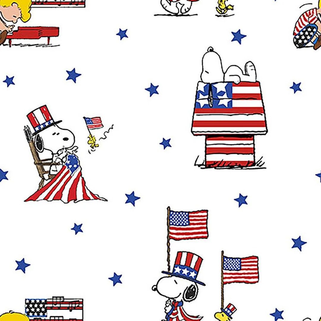 Peanuts Patriotic Snoopy in White 31 INCH PRE-CUT Fabric From Springs ...