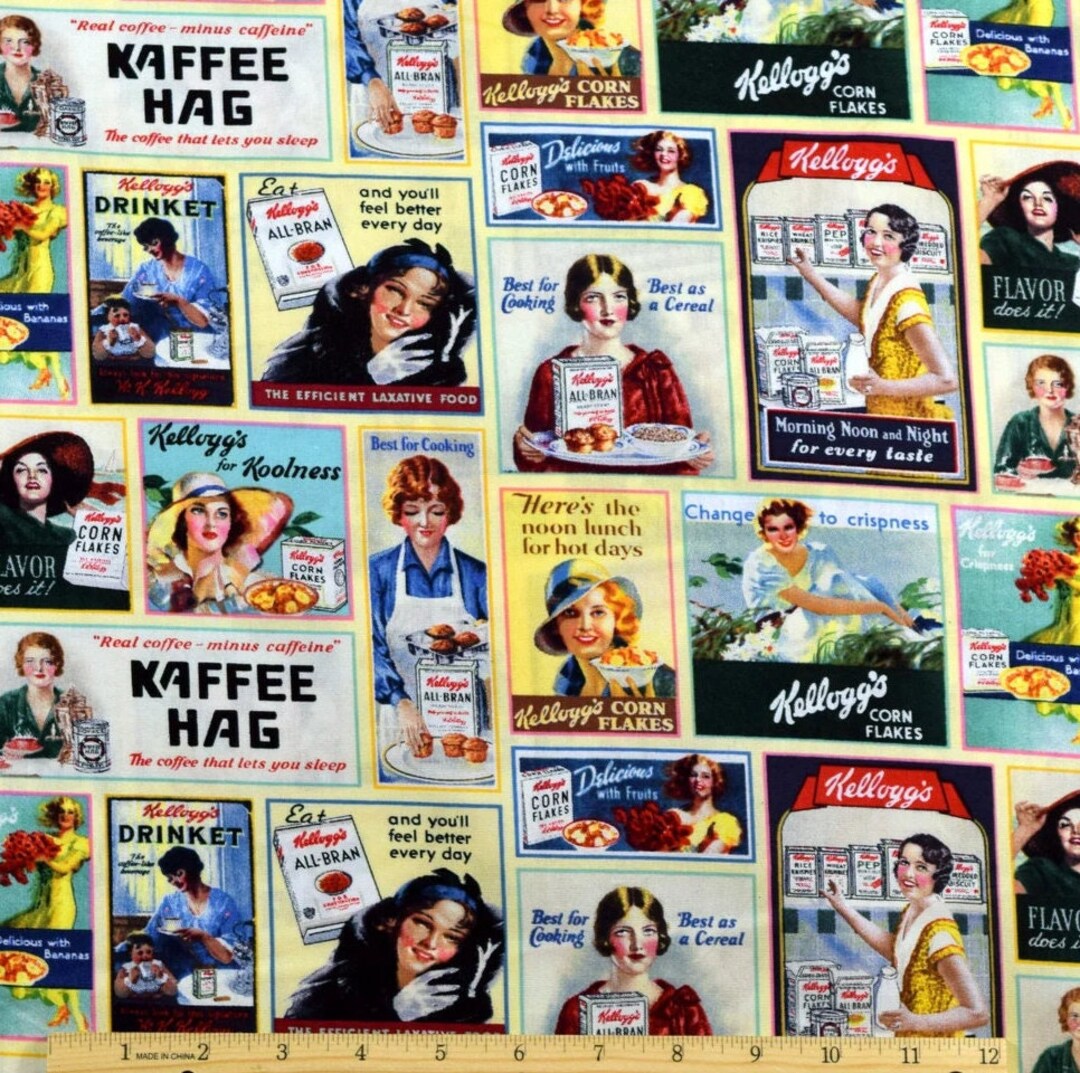 Kellogg's Ladies Ads Patch 1/4 YARD Fabric From Springs Creative 100% ...
