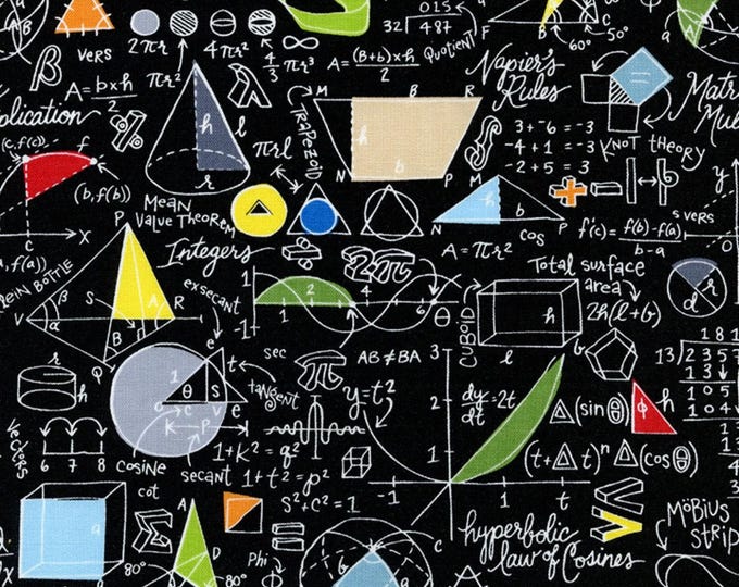 PRE-CUT Science Fabric Math Physics Equations in Black 100% Cotton ...