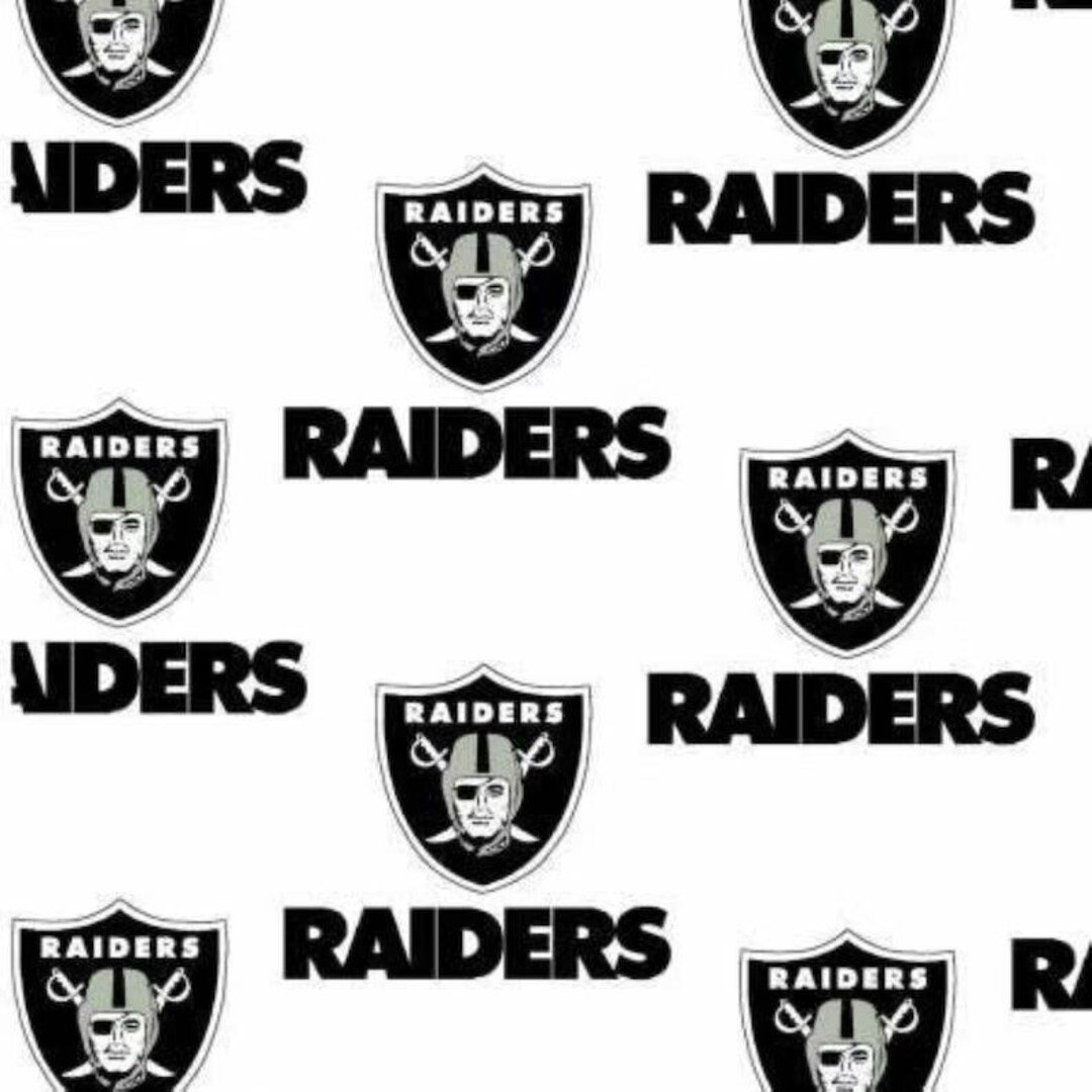 Las Vegas Raiders Fabric Football NFL Fabric in White 58" Wide 100% ...