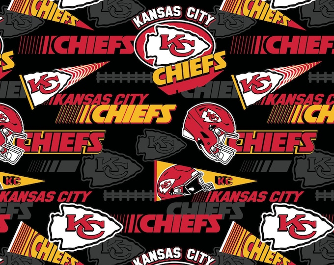 Kansas City Chiefs Pennants Football NFL on Black 100% Cotton Fabric ...