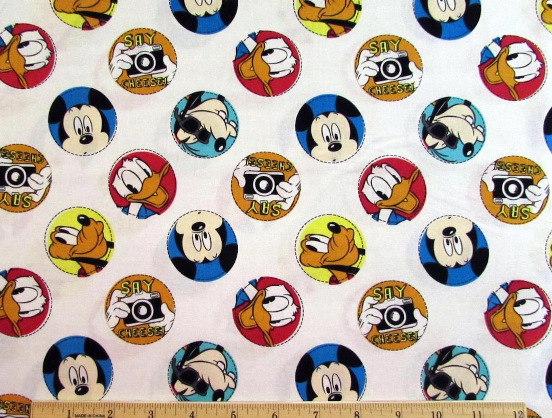 Disney Mickey Say Cheese Character Badge FAT QUARTER Fabric From ...
