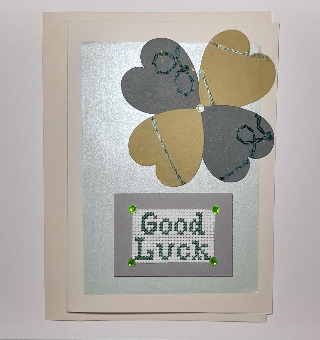Good Luck Four Leaf Clover Cross Stitch Greetings Card - Etsy