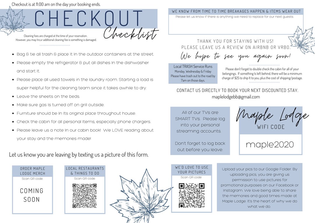 Airbnb/ Short Term Rental Checkout Checklist Template - Etsy
