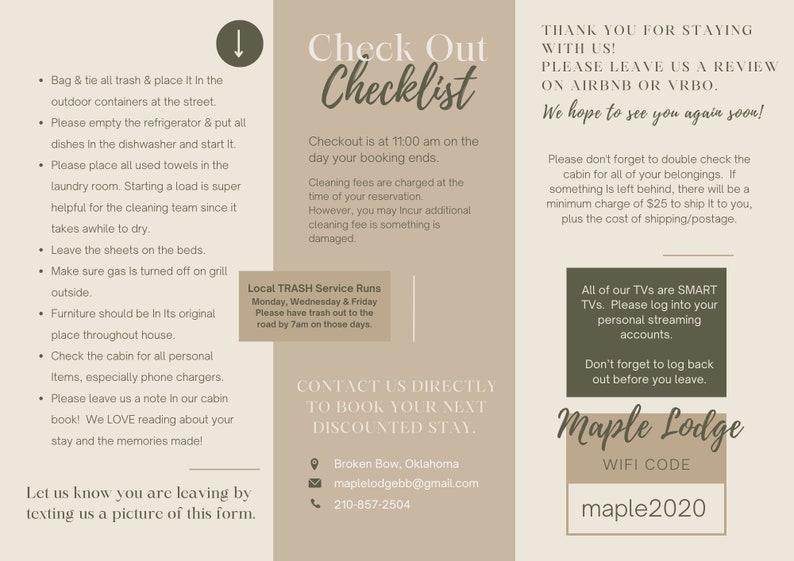 STR Checkout Checklist- Earthy Style - Etsy