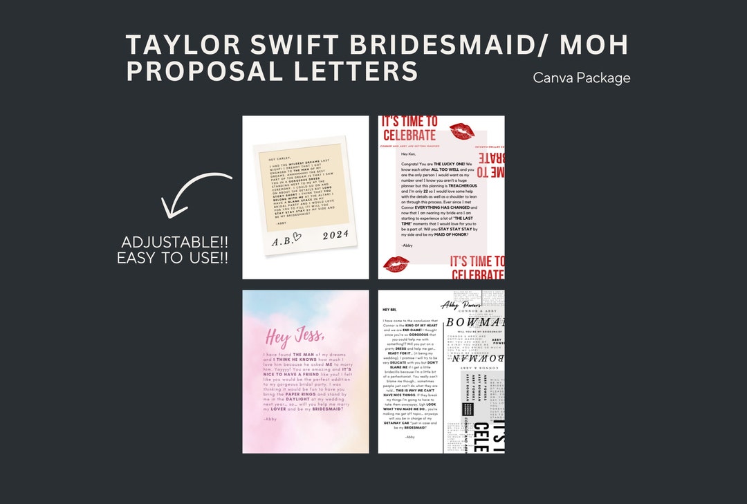 Taylor Swift Bridesmaid/ MOH Proposal Letters - Etsy