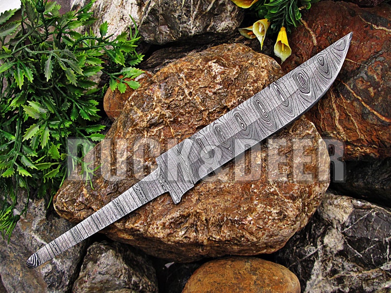 9.75" Damascus Blank Blade, Custom Handmade Damascus Steel Blank Blade ...