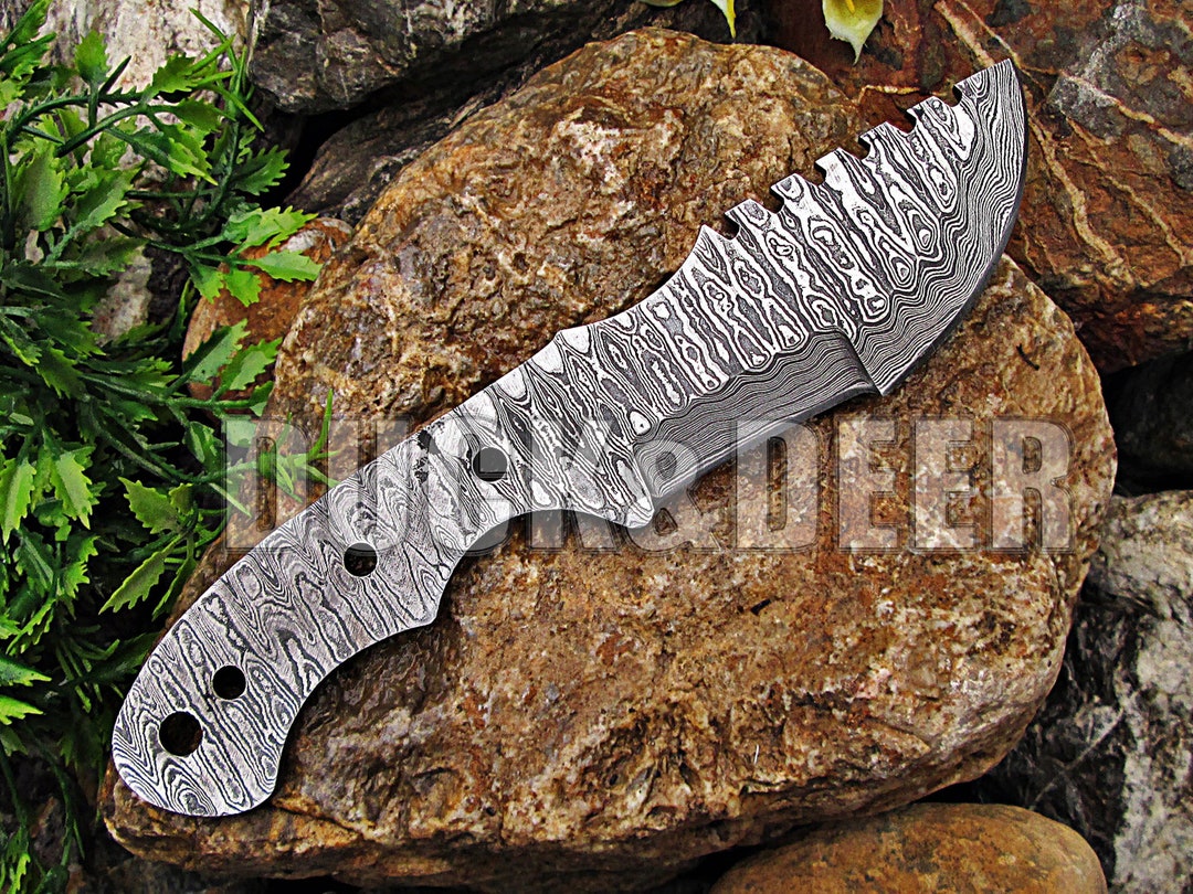 Handmade Damascus Steel Blank Blade Hunting Knife, Damascus Blank Blade ...
