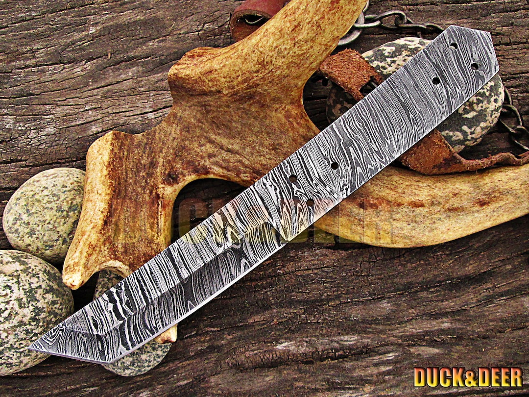11" Long Damascus Blank Blade, Custom Handmade Damascus Steel Tanto ...