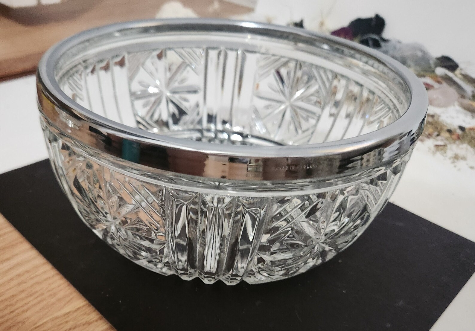 Vintage Leonard Italy Lead Crystal With Silver Plated Rim Serving Salad ...