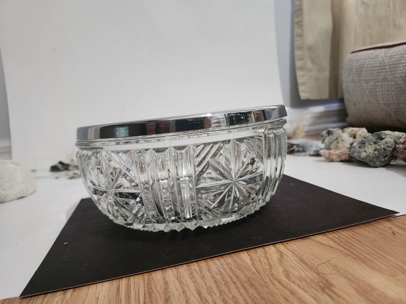 Vintage Leonard Italy Lead Crystal With Silver Plated Rim Serving Salad ...