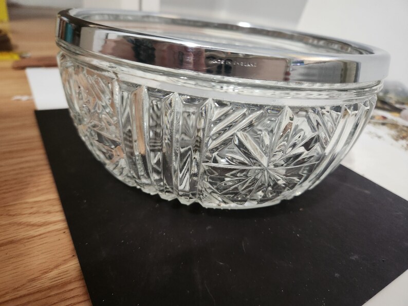Vintage Leonard Italy Lead Crystal With Silver Plated Rim Serving Salad ...