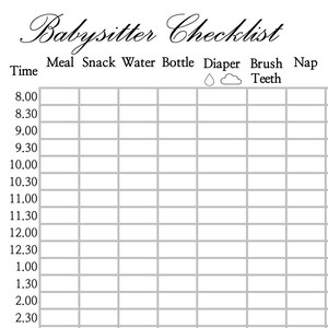 Baby & Toddler Schedule Template, Printable Babysitter Plan Schedule ...
