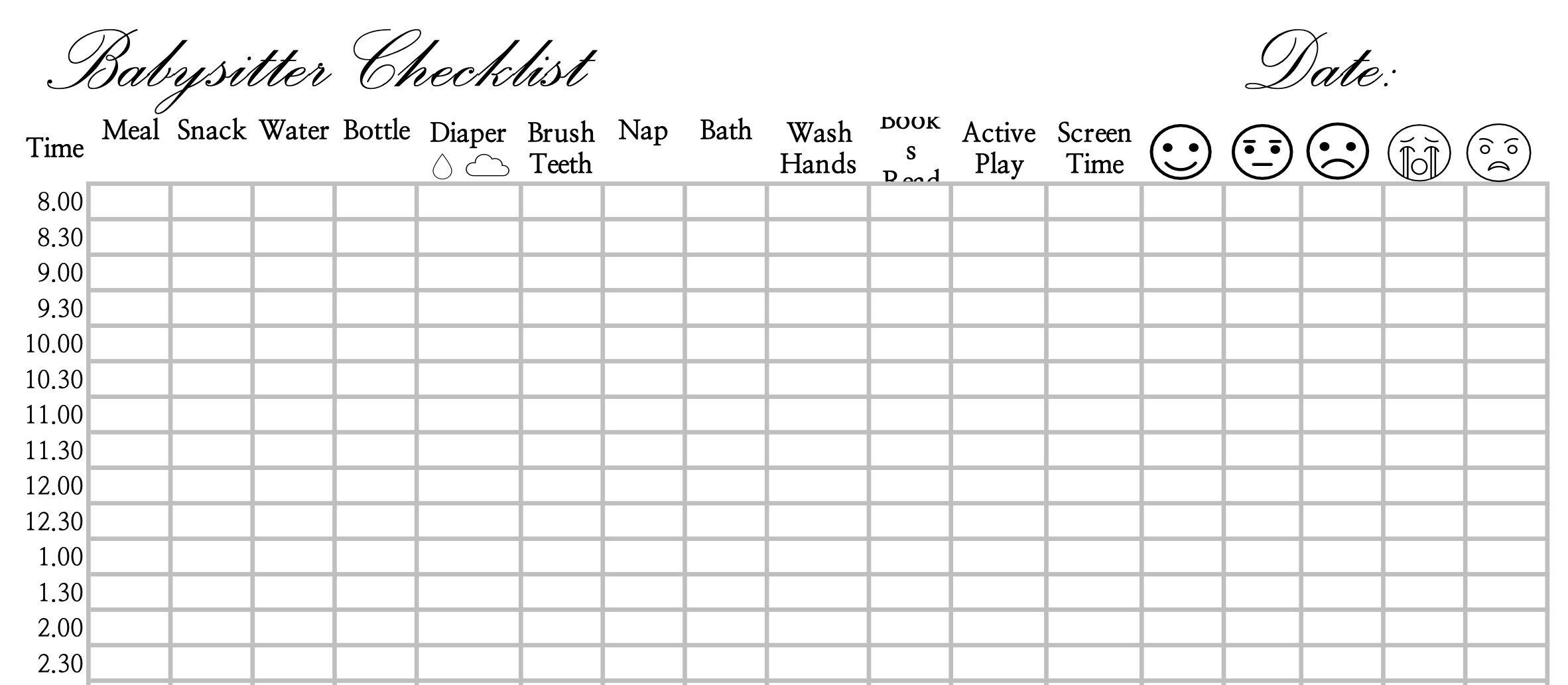 Baby & Toddler Schedule Template, Printable Babysitter Plan Schedule ...