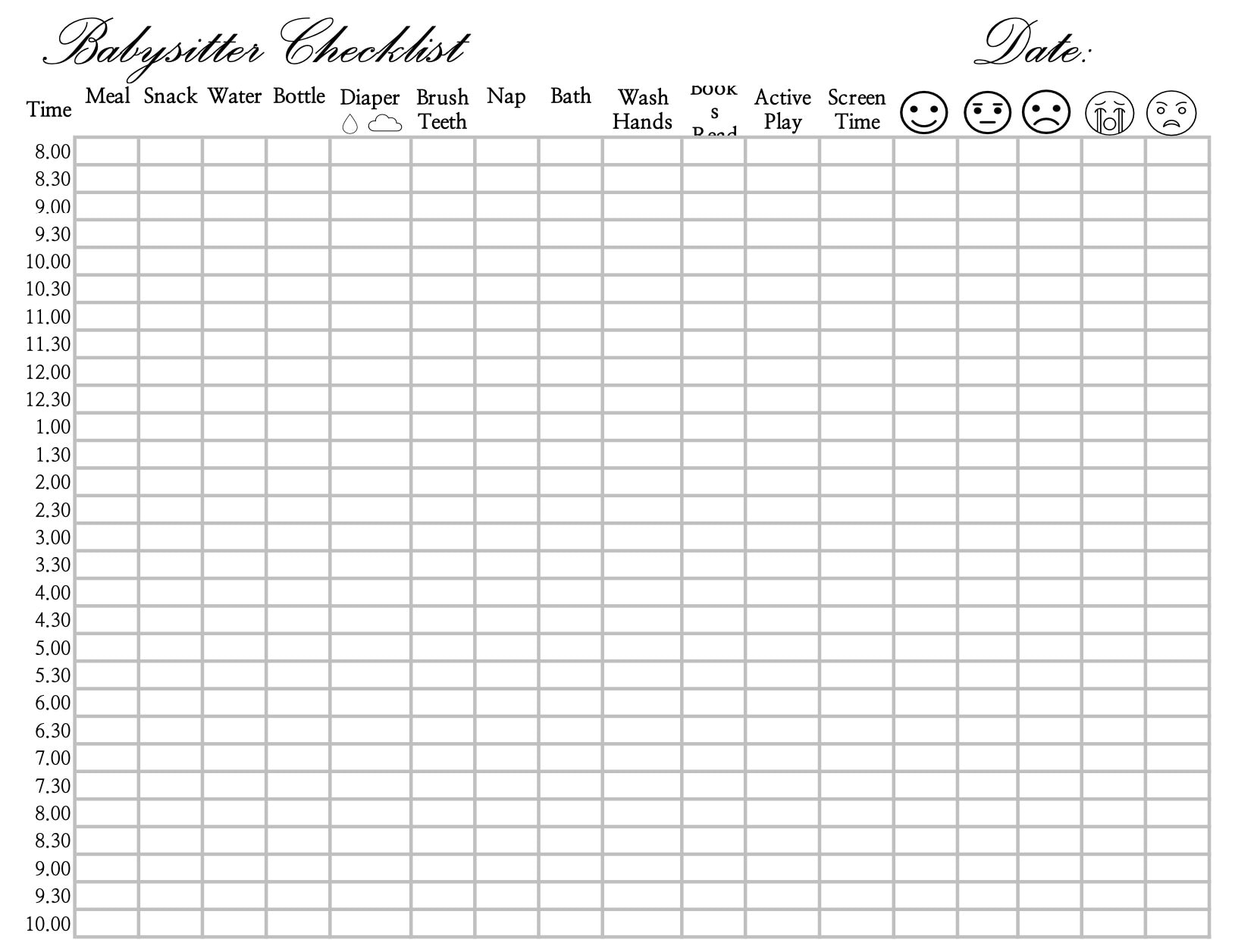 Baby & Toddler Schedule Template, Printable Babysitter Plan Schedule ...