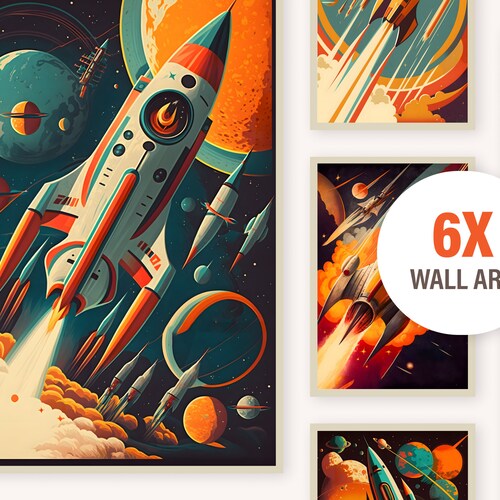 NASA Inspired Retro Space Rocket Poster Printable Wall Art - Etsy