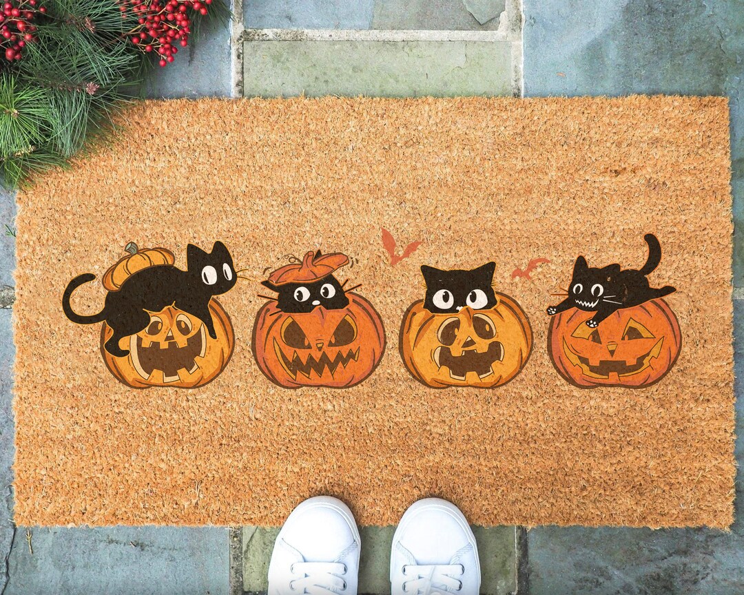 Funny Cat Doormat, Pumpkin Doormat, Halloween Gift, Cat Mom Gift ...
