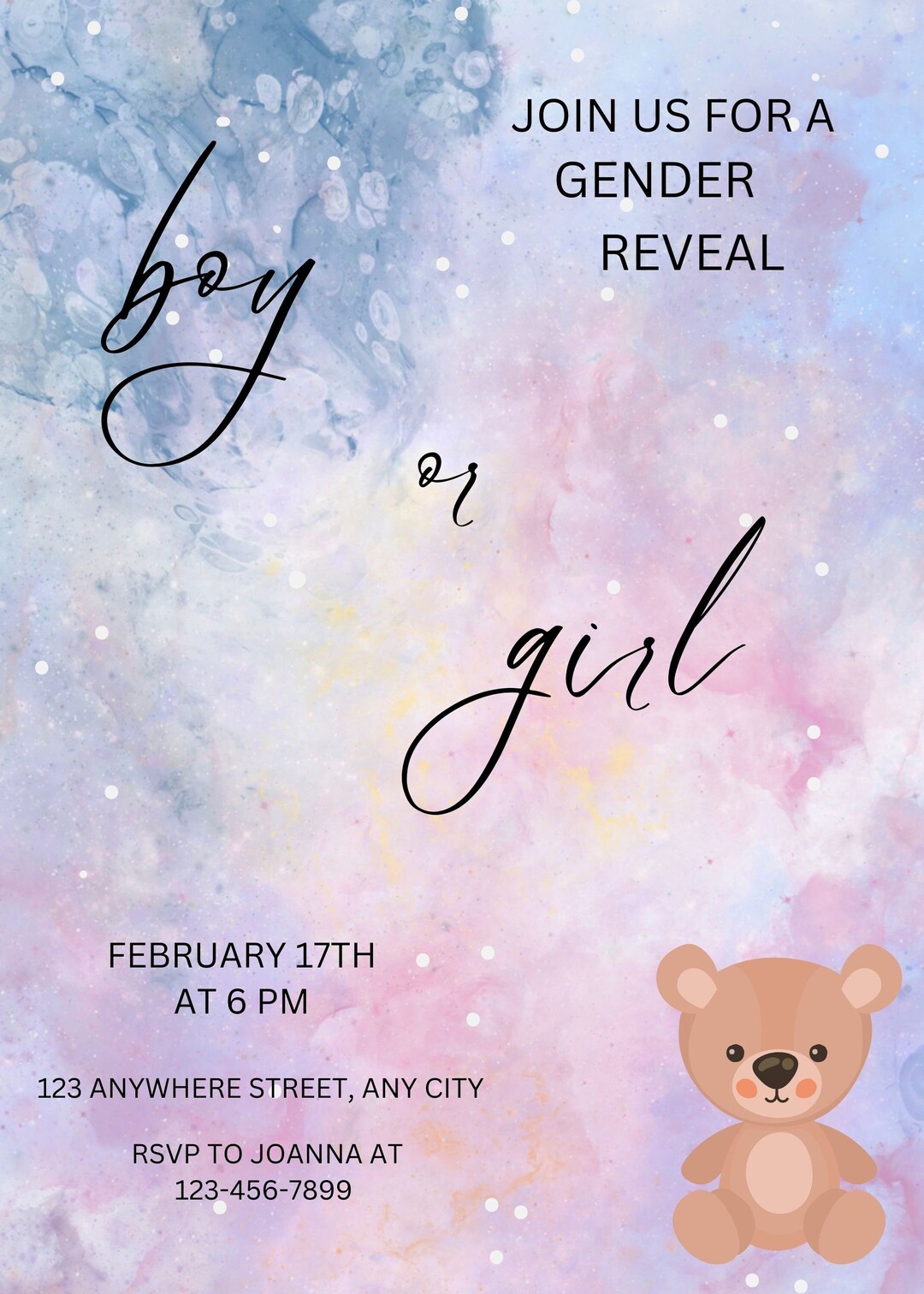 Gender Reveal Digital Invitation, Gender Reveal Invitation, Customized ...