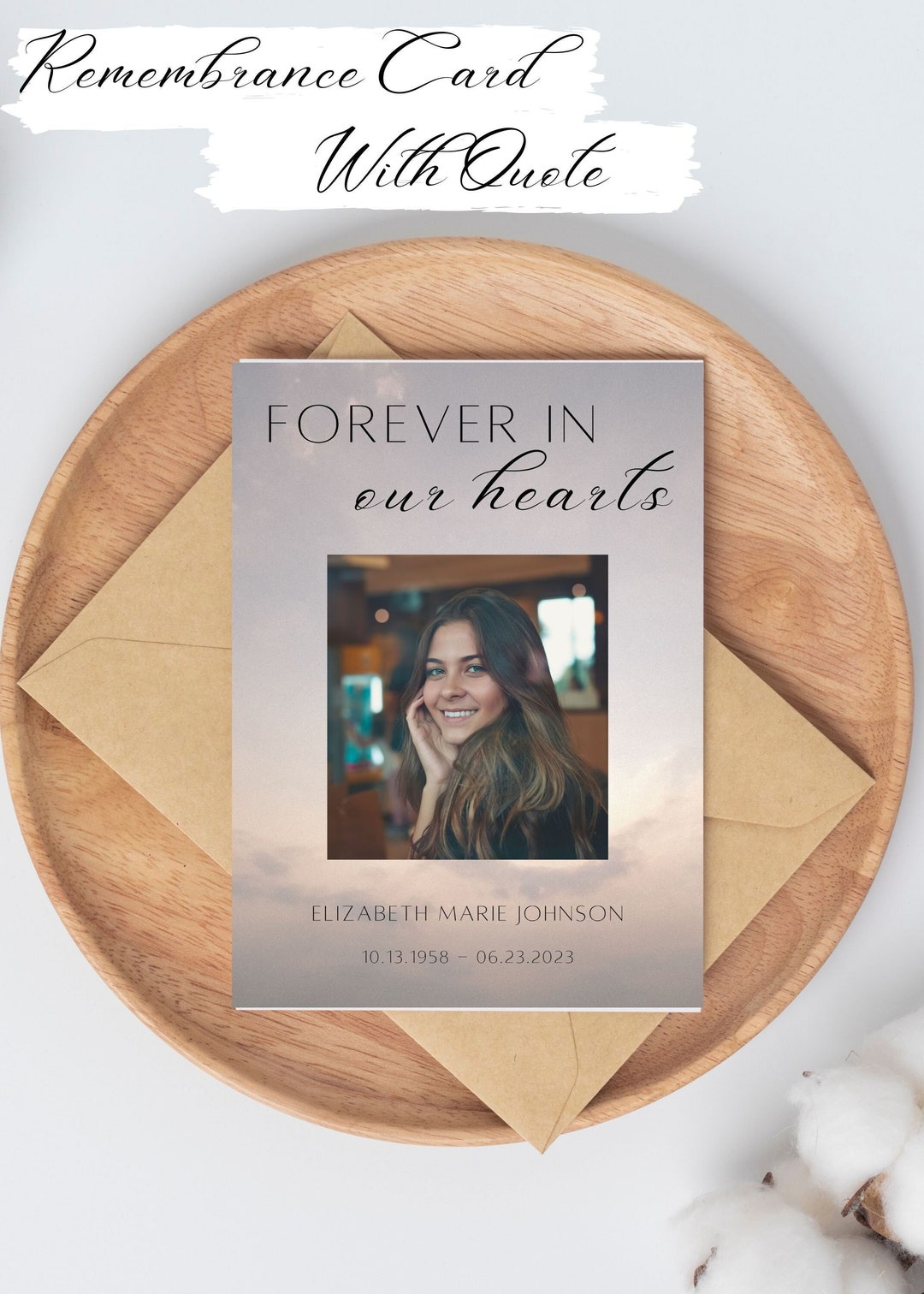 Funeral Remembrance Card With Quote, Remembrance Card for Loss of Loved ...