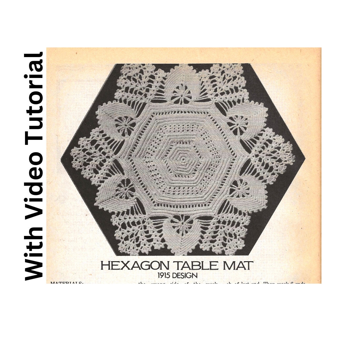 Crochet **WITH VIDEO TUTORIAL** 1915 Hexagon Table Mat, Snowflake Doily ...