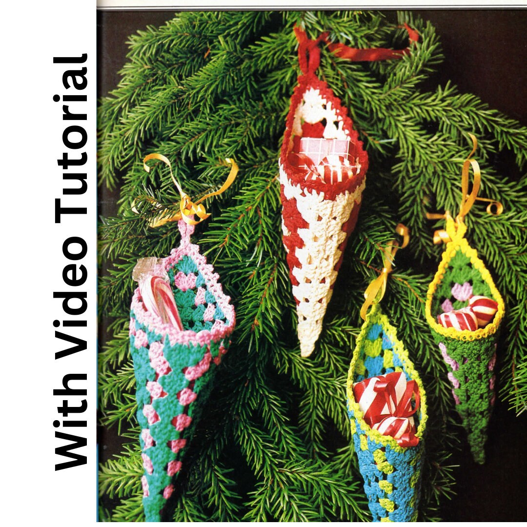 Crochet **WITH VIDEO TUTORIAL ** 1970s Vintage Christmas Cornucopia ...
