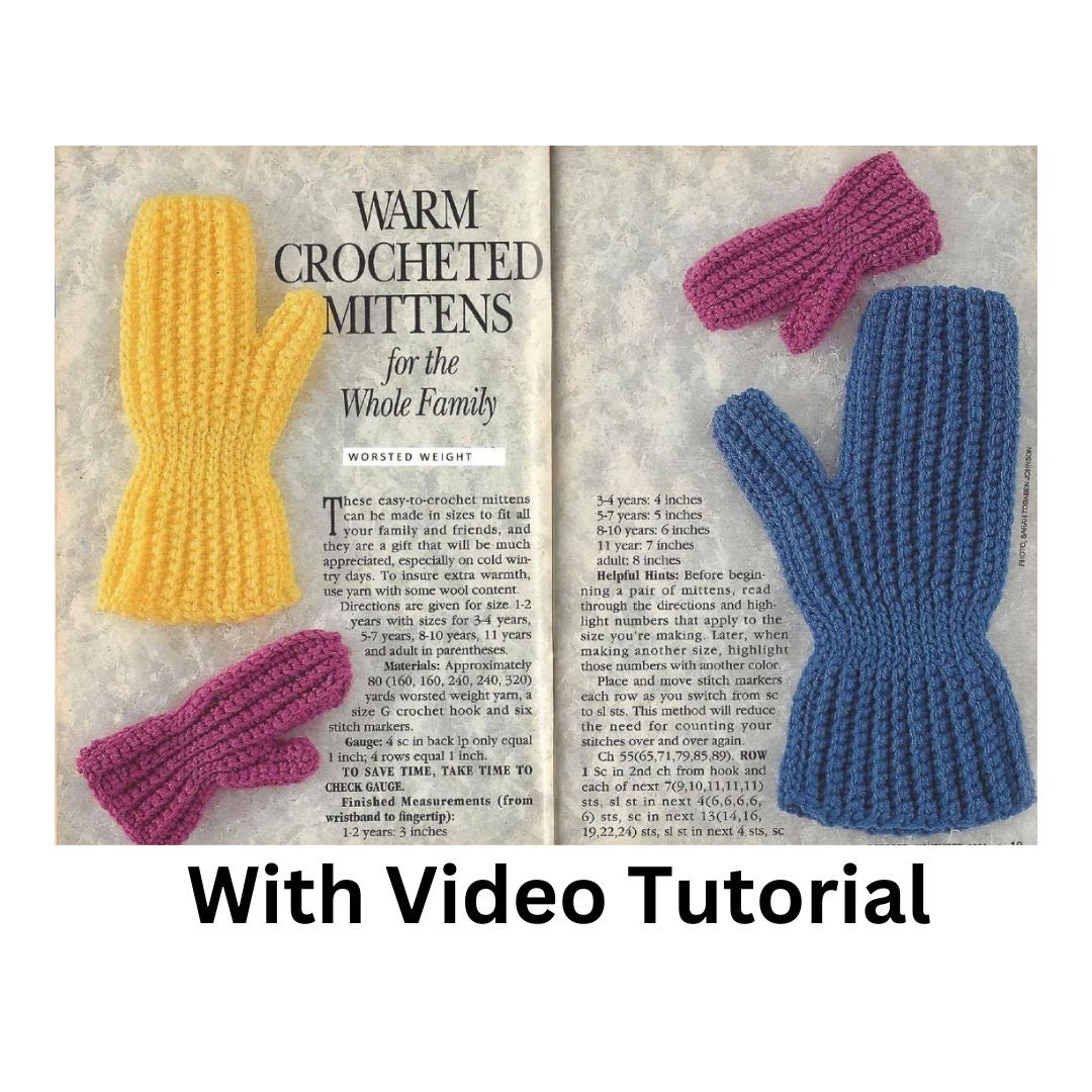 Crochet **WITH VIDEO TUTORIAL** Easy Mittens, These Are Made in One ...