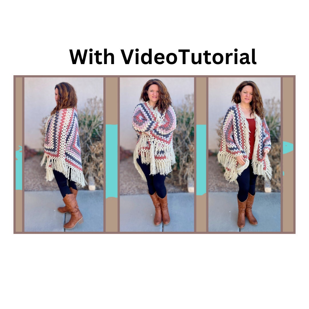 1960s Vintage Crochet Boho Granny Square Shawl Pattern **WITH VIDEO ...