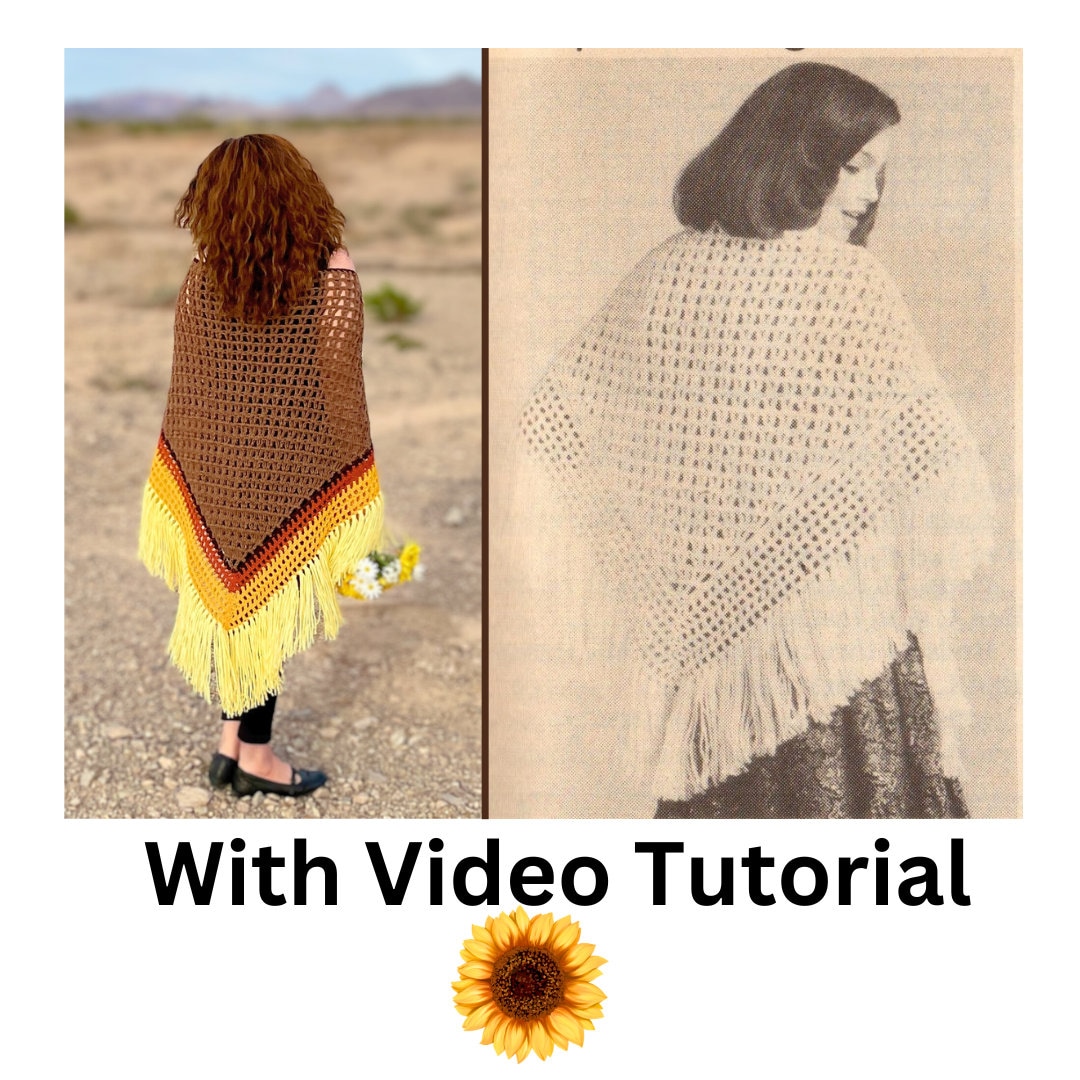 Crochet **WITH VIDEO TUTORIAL** 1970s Boho Sunflower Shawl Pattern - Etsy
