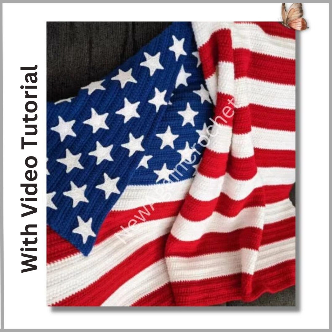 Crochet WITH VIDEO TUTORIAL U.S. Flag Patterneasy Pattern - Etsy