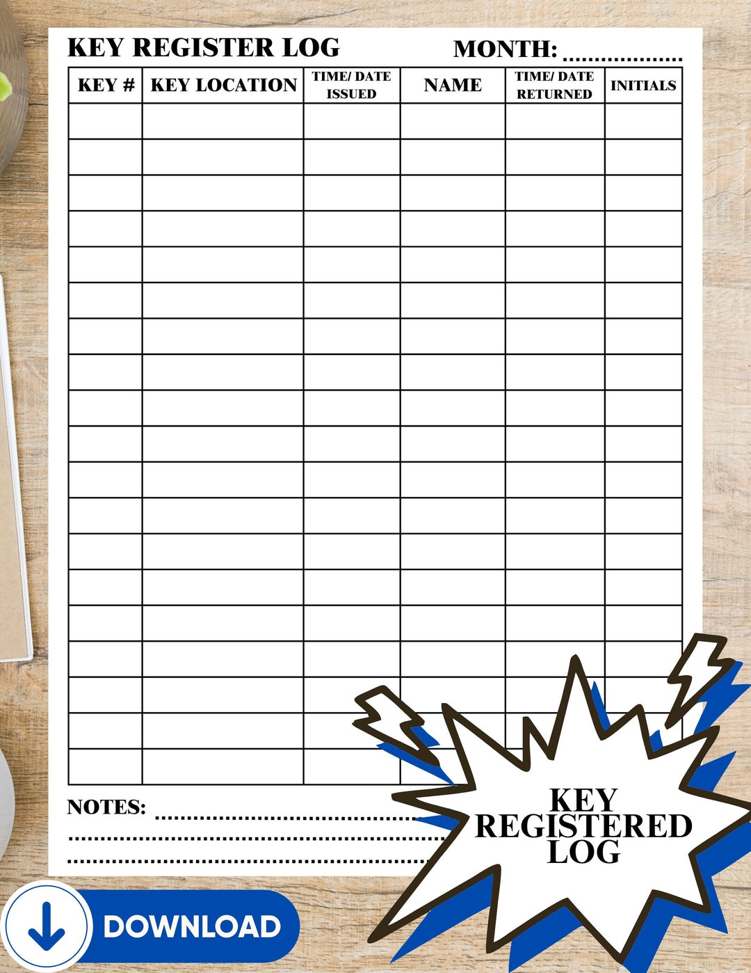 Key Log Book, Key Check Out Log, Key Control Log, Key Register Book for ...