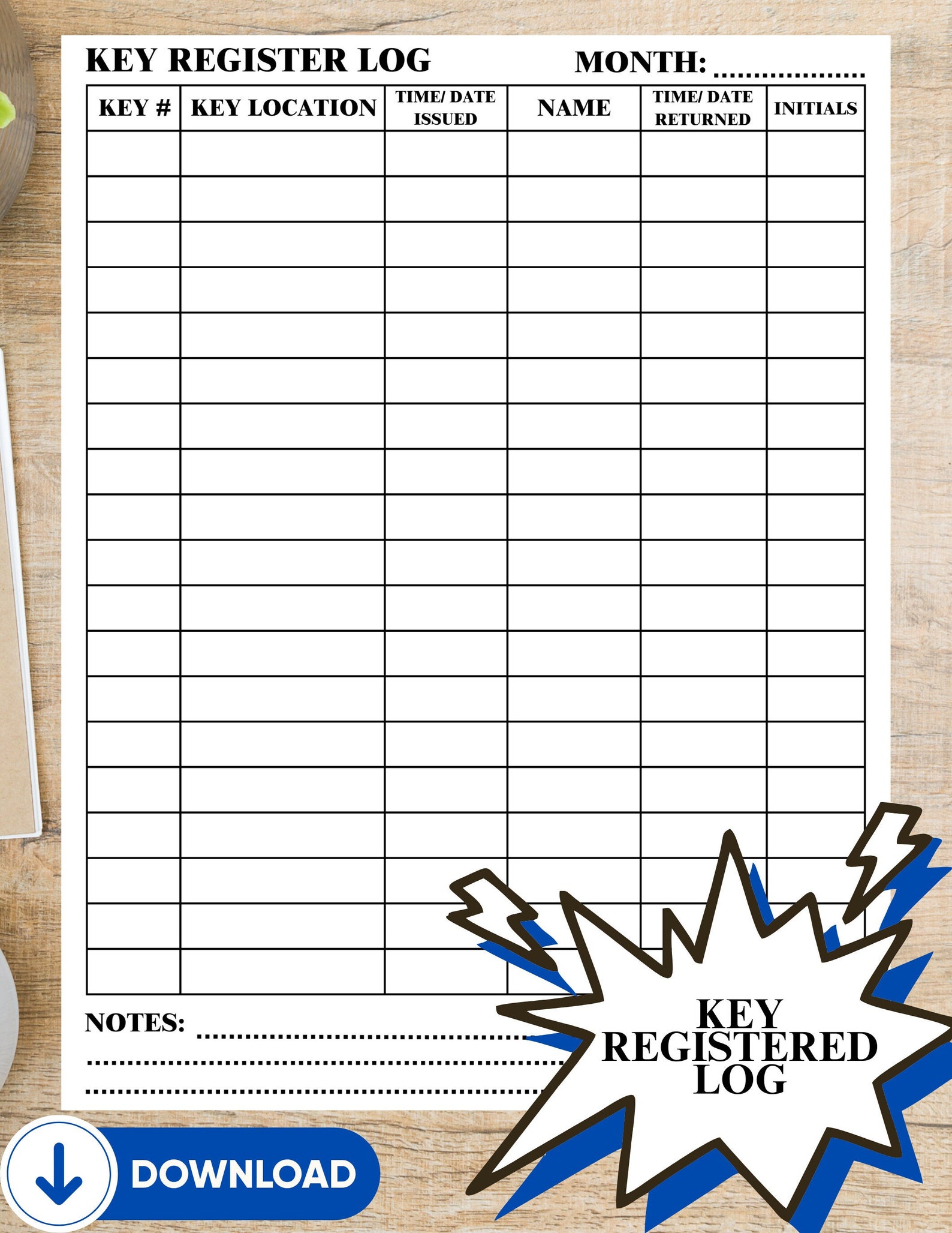 Key Log Book, Key Check Out Log, Key Control Log, Key Register Book for ...