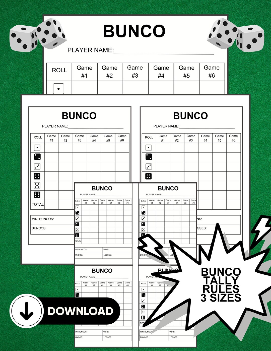 Bunco Score Sheet,bunco Playerscore X2 X4, Bunco Score Card, Bunco ...